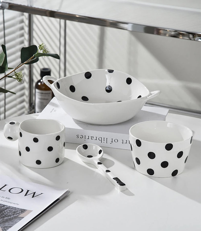 Farmhouse Black Polka Dot Style Irregular Shaped Ceramic Dinnerware ...