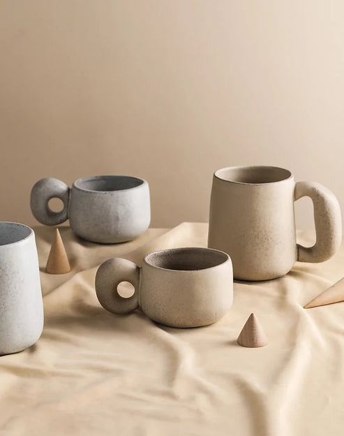 Organic Retro Style Ceramic Mugs With Chunky Handles – Terra Powders