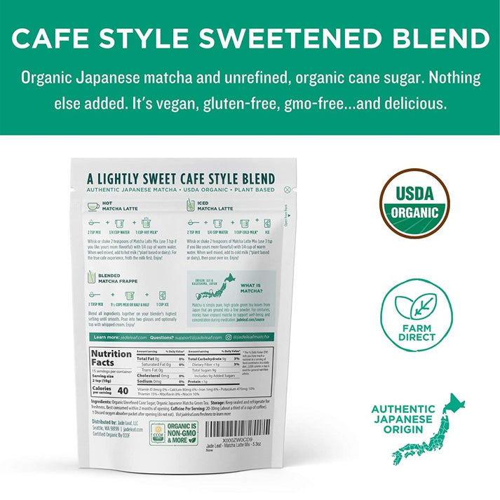 Jade Leaf Organic Matcha Latte Original Mix 5.3oz – Terra Powders