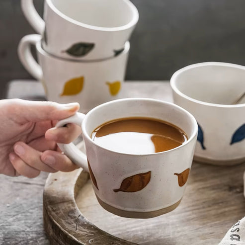 Leafy Craft Style Irregular Shaped Ceramic Mugs With Exposed Base ...