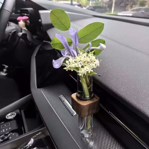 Wood & Glass Tube Car Bud Vases With Vent Clip – Terra Powders