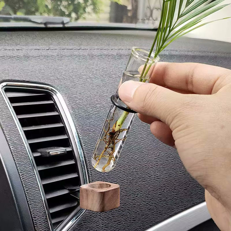 Wood & Glass Tube Car Bud Vases With Vent Clip – Terra Powders