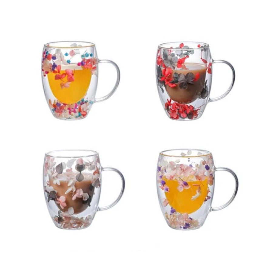 Petal Fancy Dried Flowers Double Wall Glass Mugs – Terra Powders