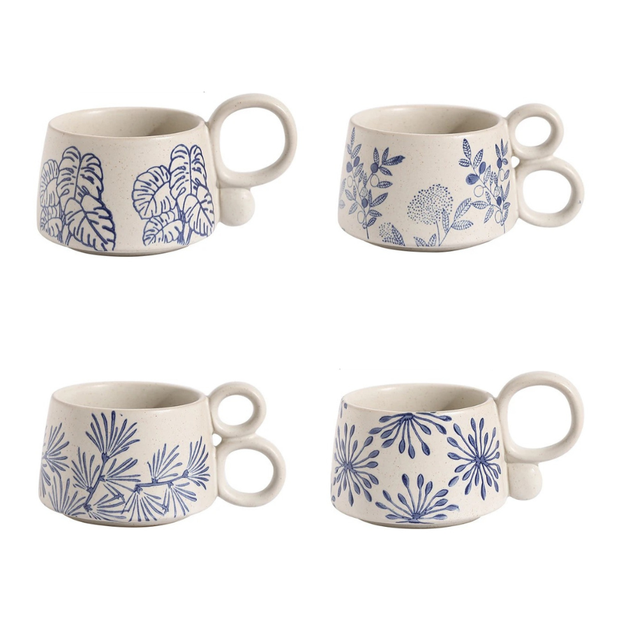Nature In Blue Ceramic Mugs With Loop Handles – Terra Powders