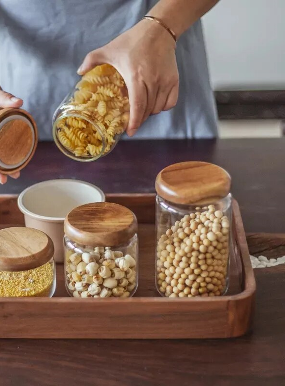 Wilder Collection Acacia Wood & Glass Sealable Food Storage Jars ...