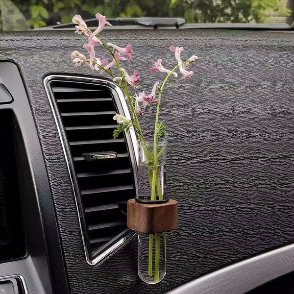 Wood & Glass Tube Car Bud Vases With Vent Clip – Terra Powders