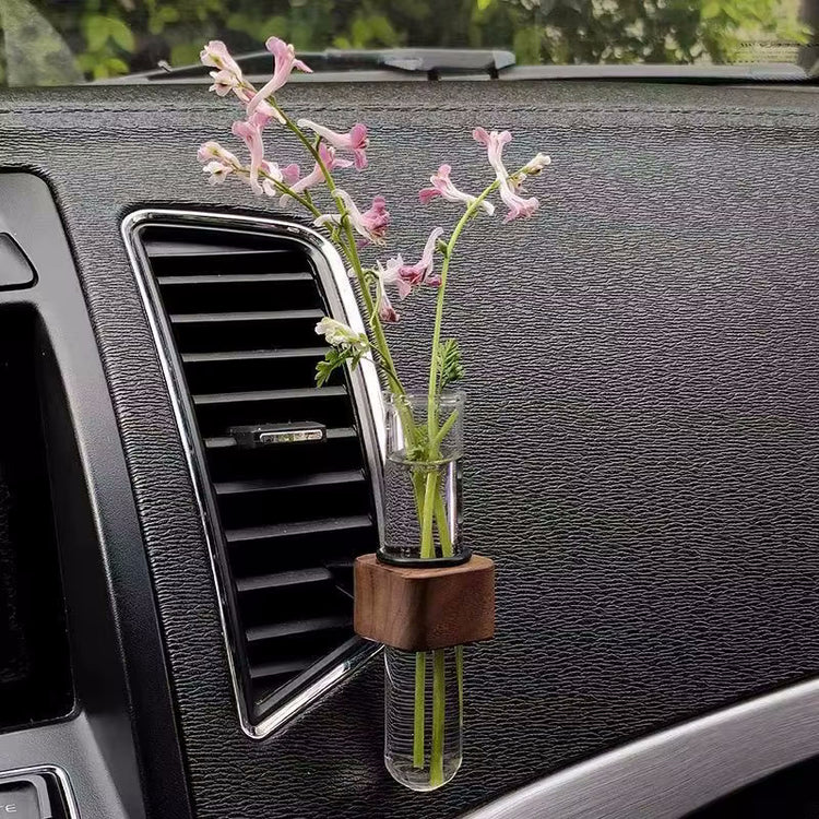 Wood & Glass Tube Car Bud Vases With Vent Clip – Terra Powders