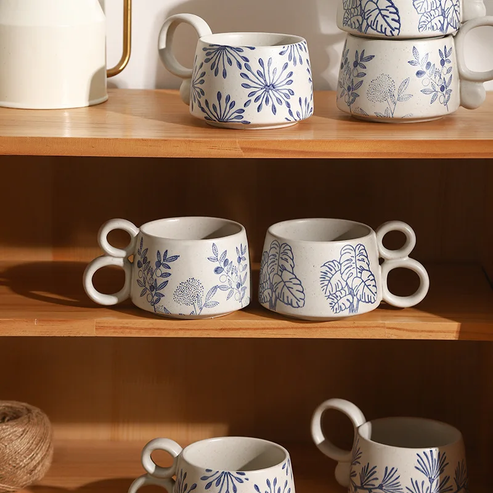 Nature In Blue Ceramic Mugs With Loop Handles – Terra Powders