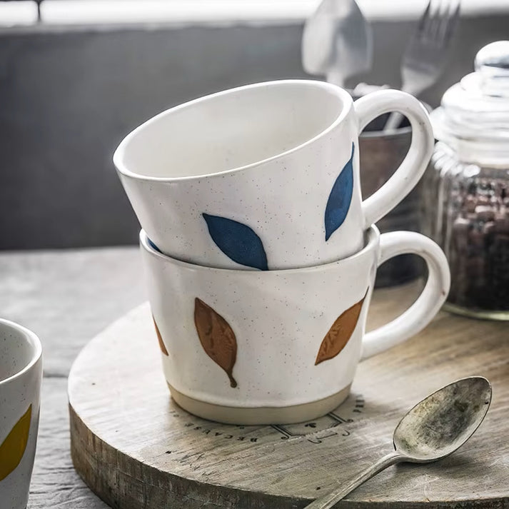 Leafy Craft Style Irregular Shaped Ceramic Mugs With Exposed Base ...