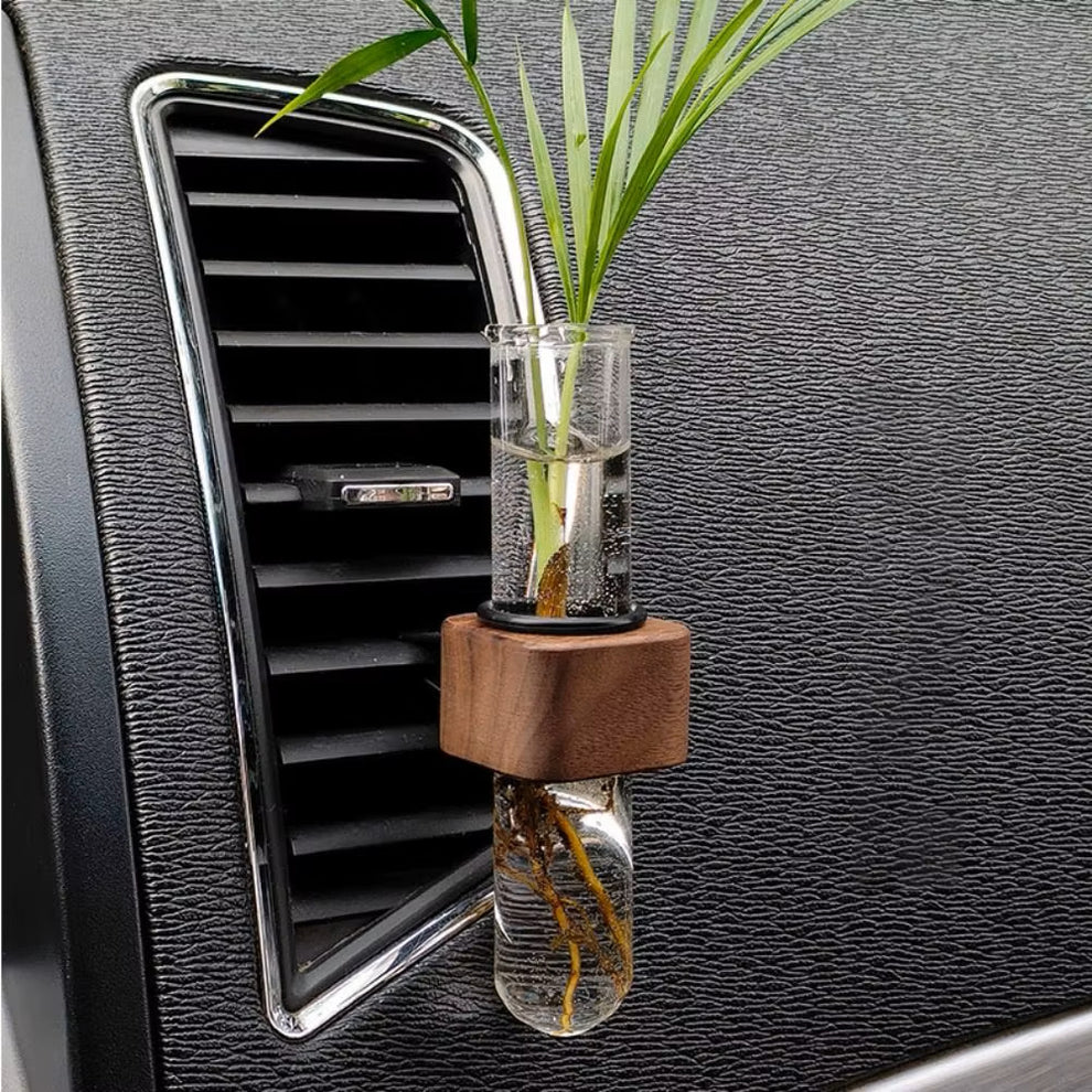 Wood & Glass Tube Car Bud Vases With Vent Clip – Terra Powders