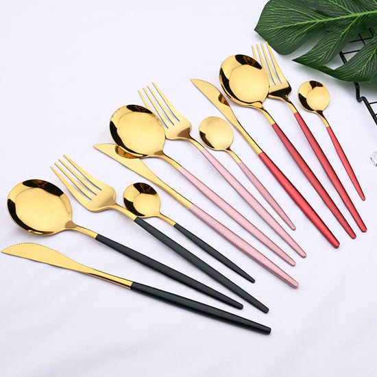 Stainless Steel 24 Piece Gold Modern Flatware Set With Colorful Handle ...