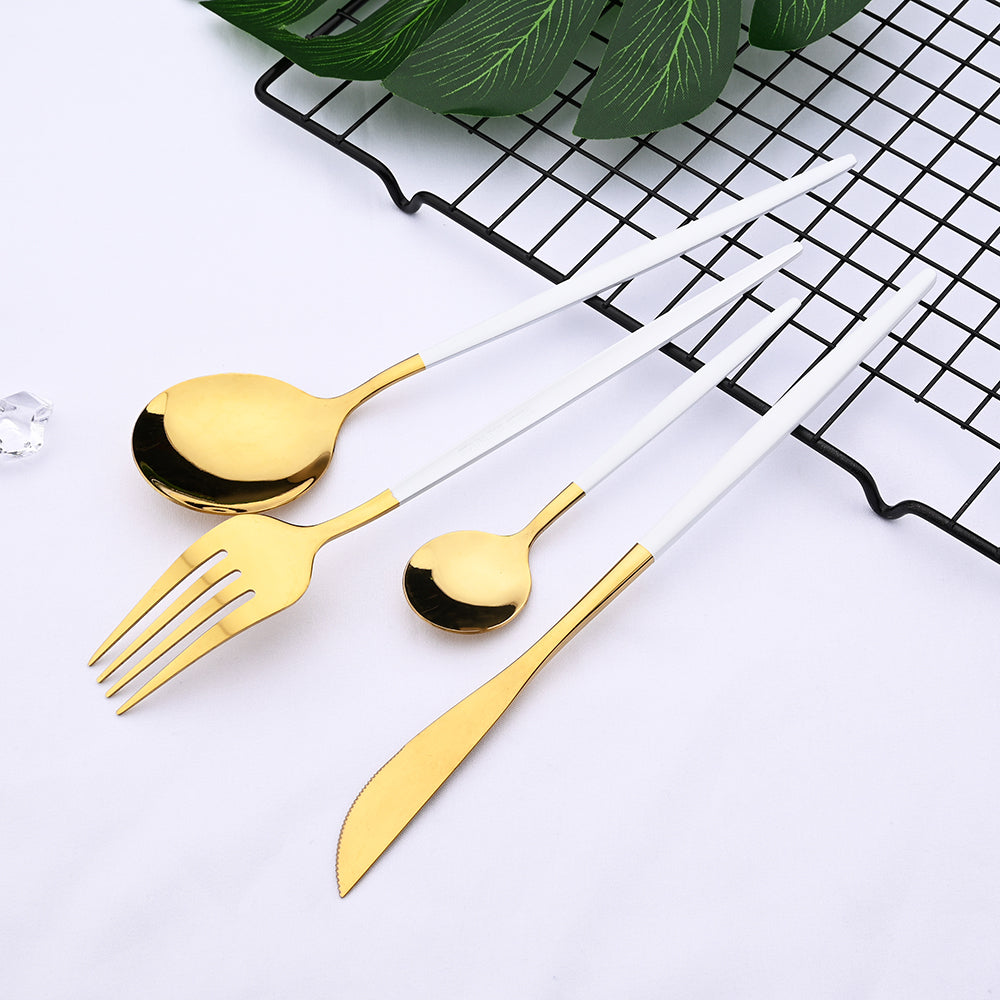 Stainless Steel 24 Piece Gold Modern Flatware Set With Colorful Handle ...