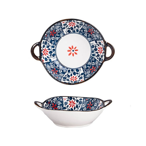 Farmhouse Oriental Style Irregular Shaped Ceramic Bowls With Handles ...