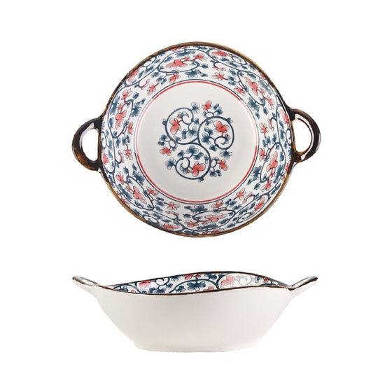 Farmhouse Oriental Style Irregular Shaped Ceramic Bowls With Handles ...