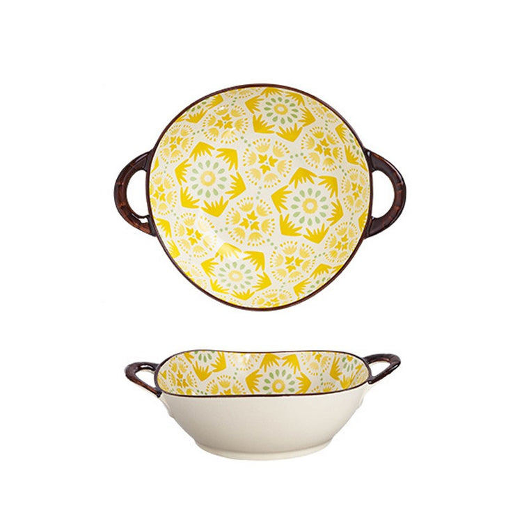 Farmhouse Boho Style Irregular Shaped Ceramic Bowls With Handles ...